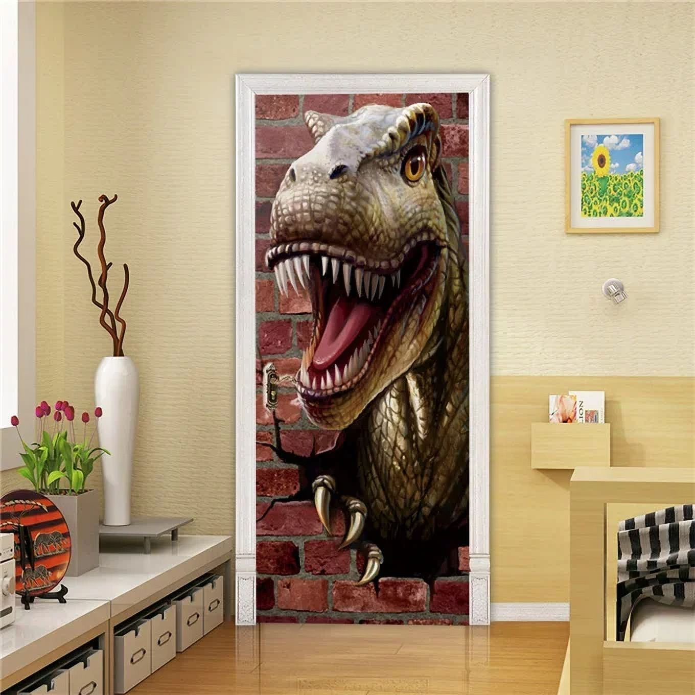 3D Dinosaur Door Stickers Cartoon Animal Wallpaper Self-Adhesive PVC ...