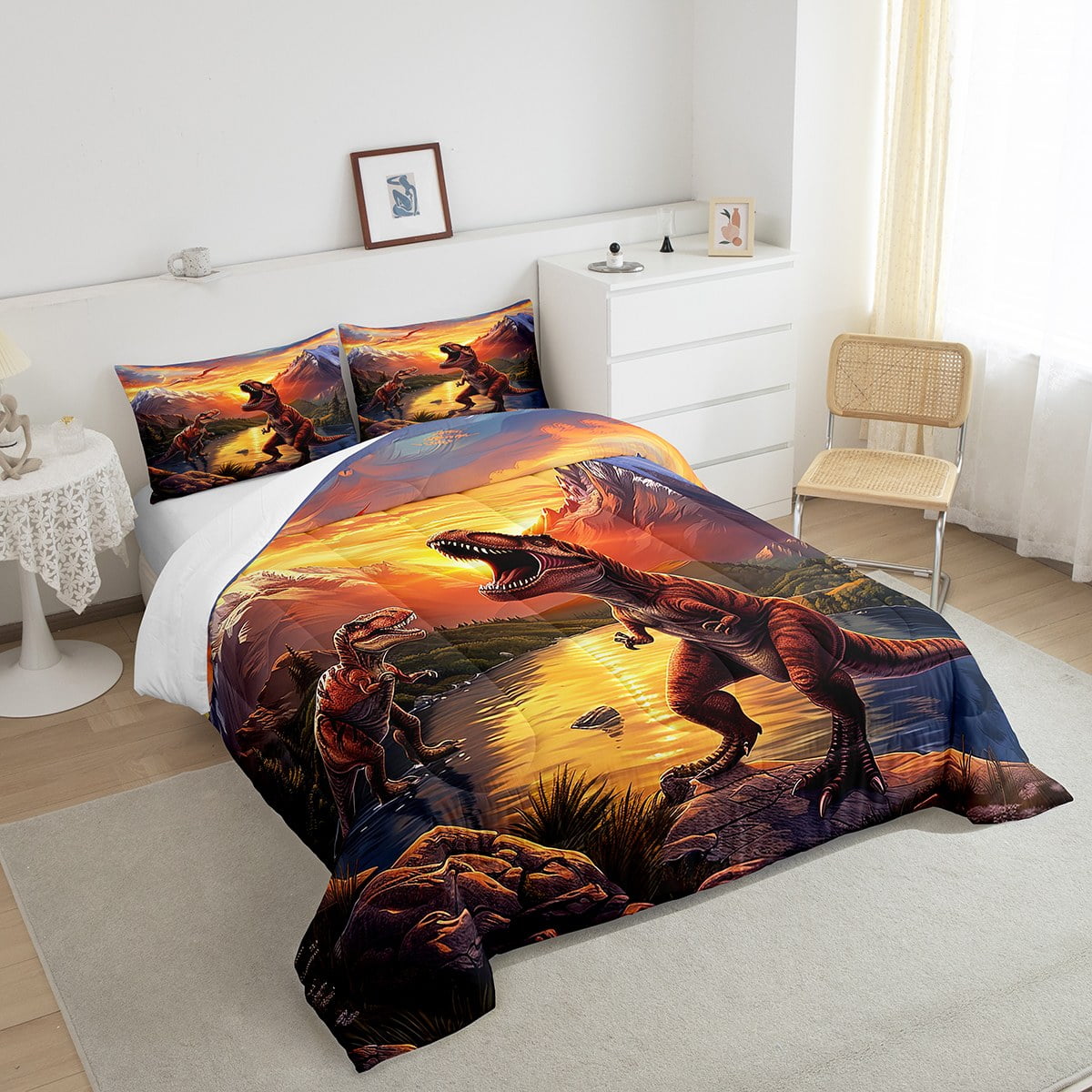 3D Dinosaur King Bedding Sets for Boys,Dino Quilt Jungle Animal ...