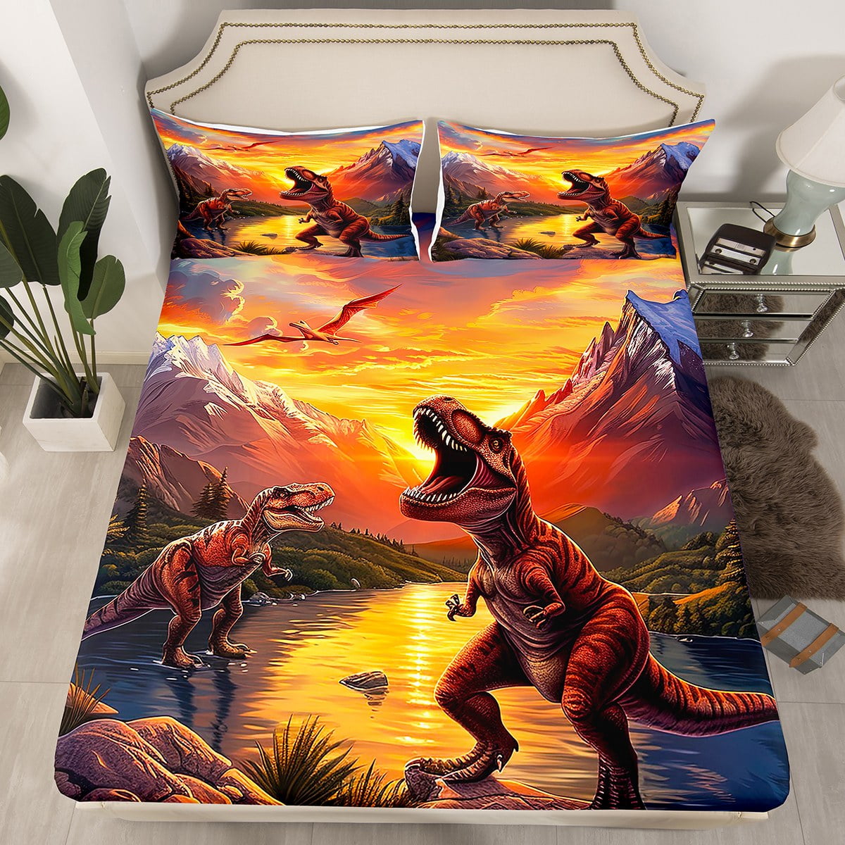 3D Dinosaur Queen Bed Sheets,Dino Bedding Set Jungle Animal Fitted ...