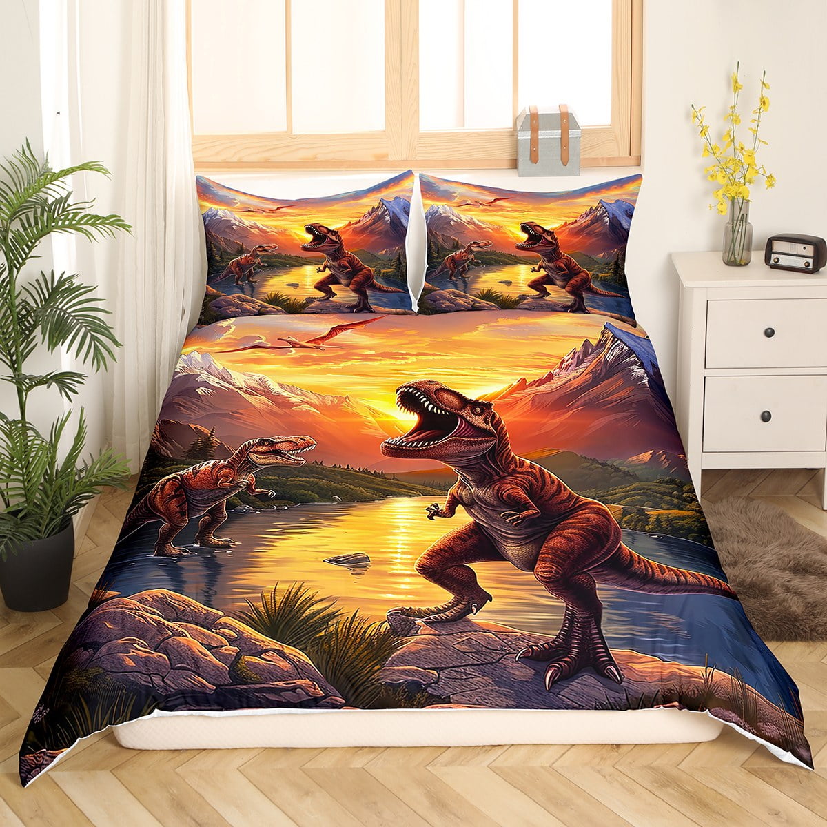 3D Dinosaur Twin Bedding Sets,Dino Comforter Cover Jungle Animal Duvet ...