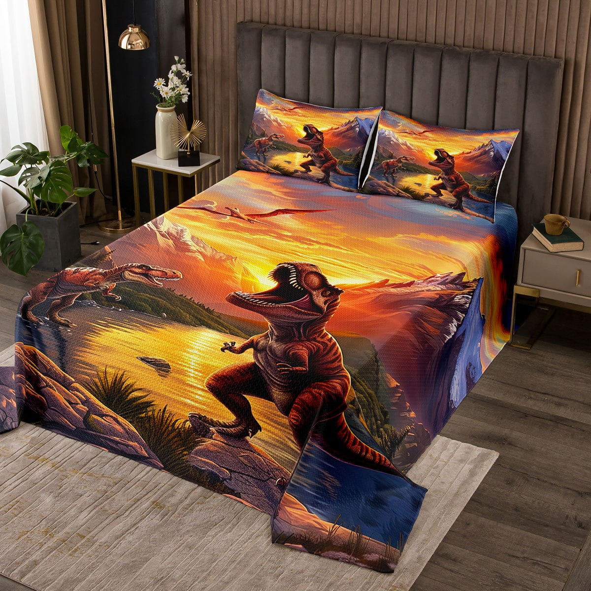 3D Dinosaur Twin Bedspread Set,Dino Coverlet Set Jungle Animal Quilt ...