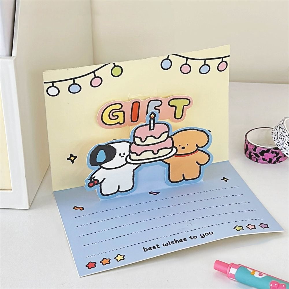 3D Dog Birthday Card Gift Decoration Cute Ins Style Cartoon Greeting ...