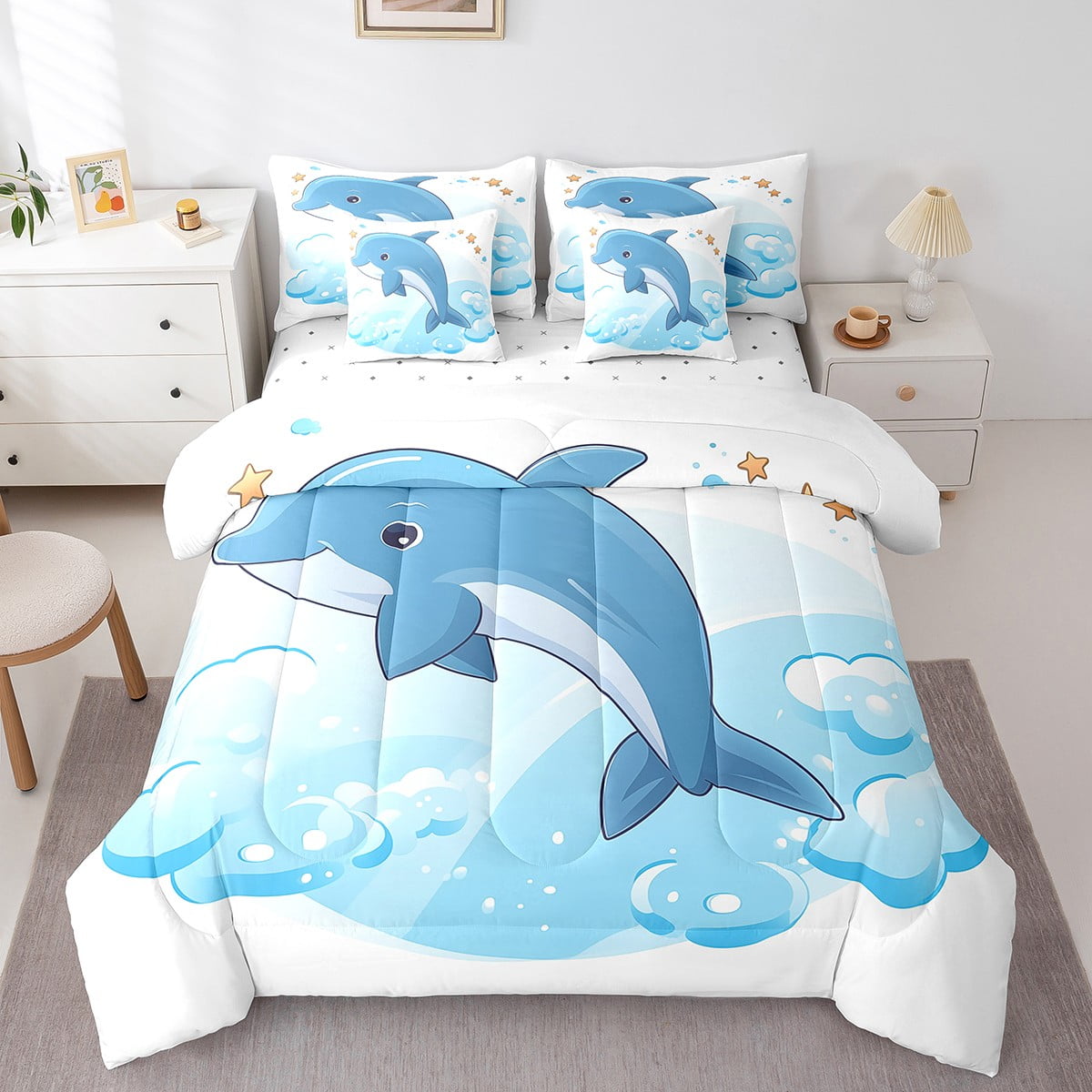 3D Dolphin Bedding King Size 7pcs Sea Wildlife Comforter Set,Ocean Wave ...