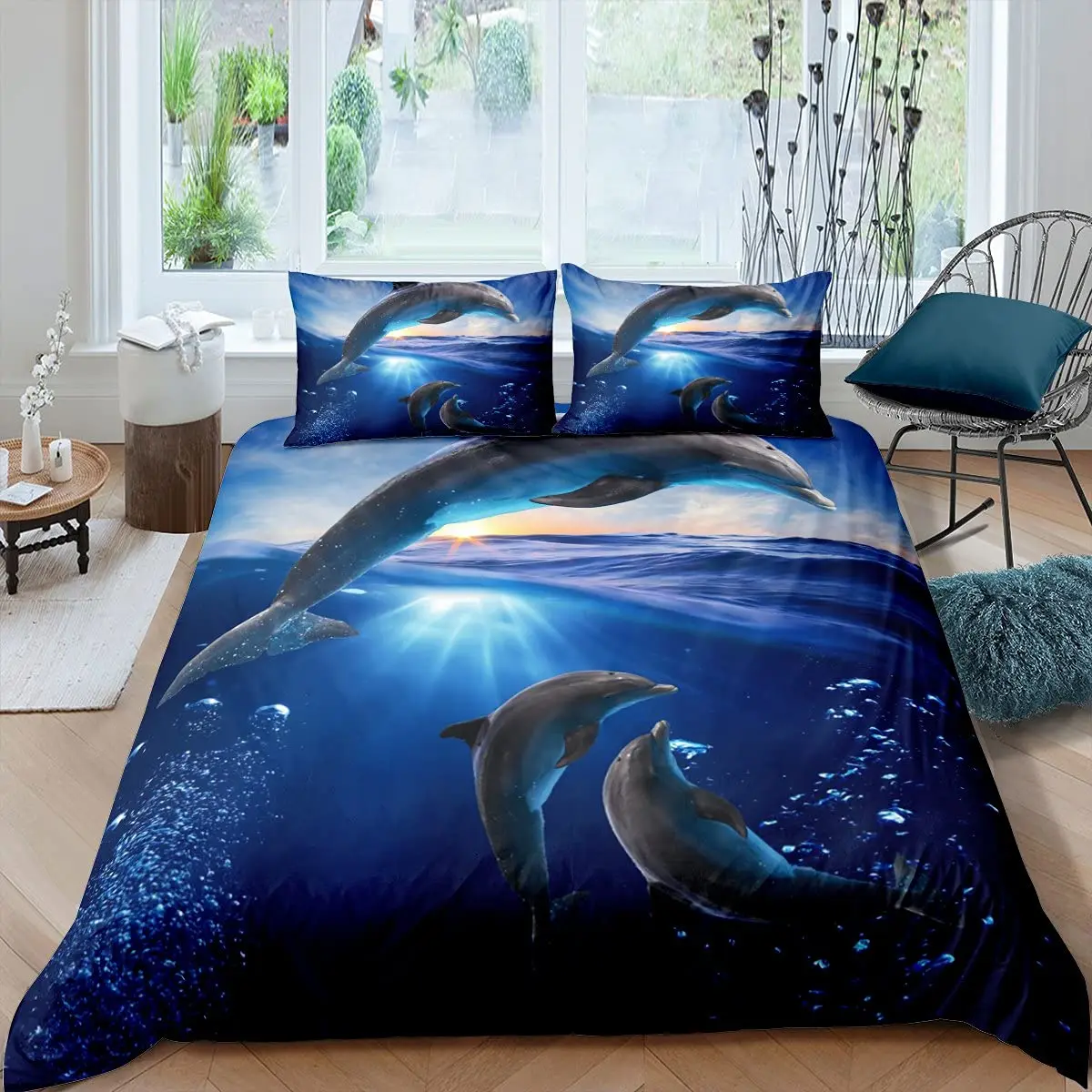 3D Dolphin In Blue Sea King Size Bedding Sets Animal Single Quilt Duvet ...