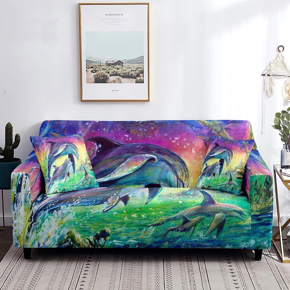 3D Dolphin Jumping Sofa Cover for Cushion Couch Stretch Sofa Slipcover ...
