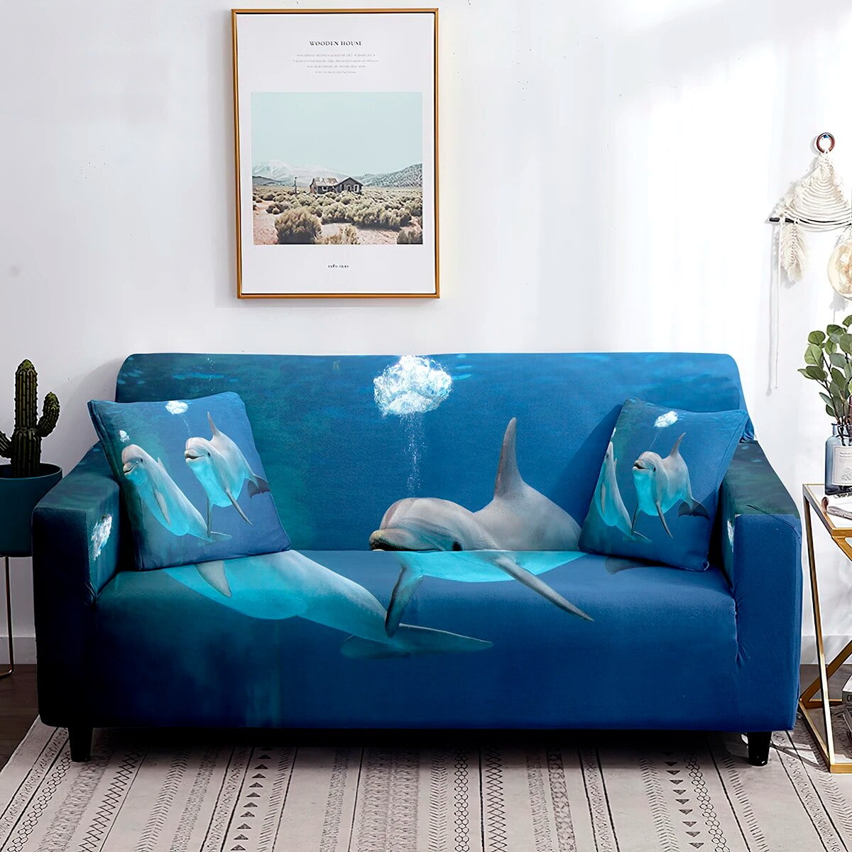 3D Dolphin Jumping Sofa Cover for Cushion Couch Stretch Sofa Slipcover ...