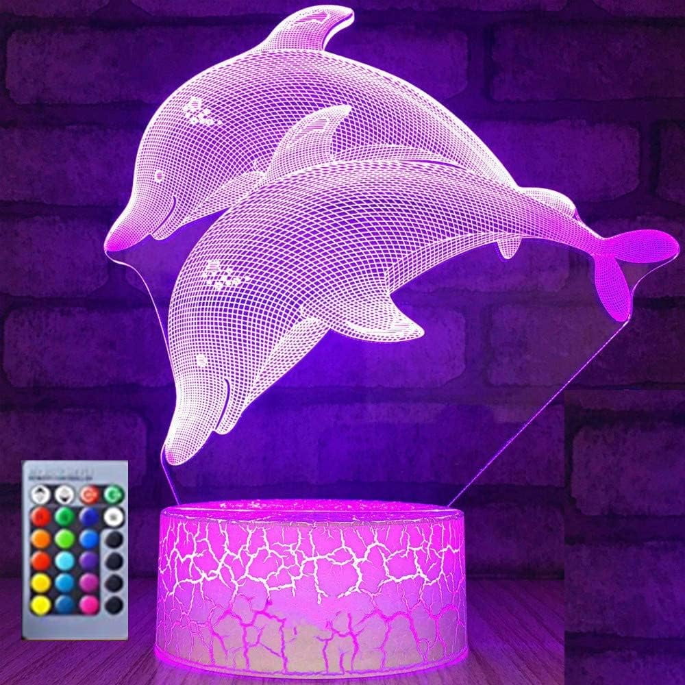 3D Dolphin Night Light Table Desk Optical Illusion Lamps 16 Color ...