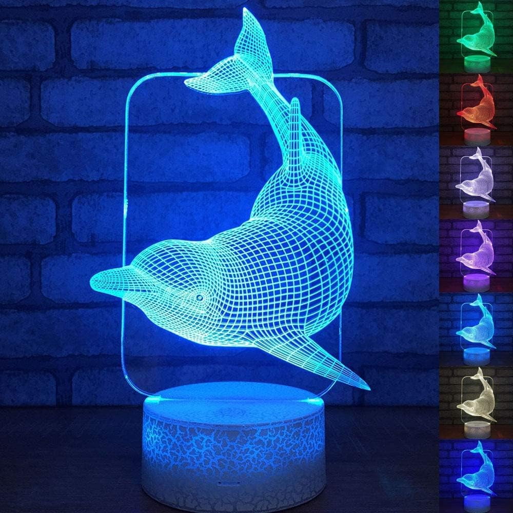 3D Dolphin Night Light Table Desk Optical Illusion Lamps 7 Color ...