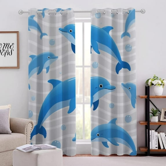 3D Dolphins Curtains - Children Window Curtains, Ocean Wildlife Drapes ...