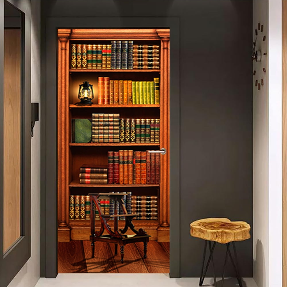 3D Door Decal Sticker - Vintage Bookshelf,Peel and Stick Mural ...