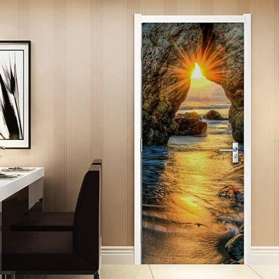 3D Door Mural Sticker Wall Painting Sunset Landscape Photo Wallpaper ...