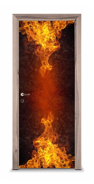 3D Door Sticker Abstract Fire Wall Sticker DIY Door Cover Kitchen Home ...