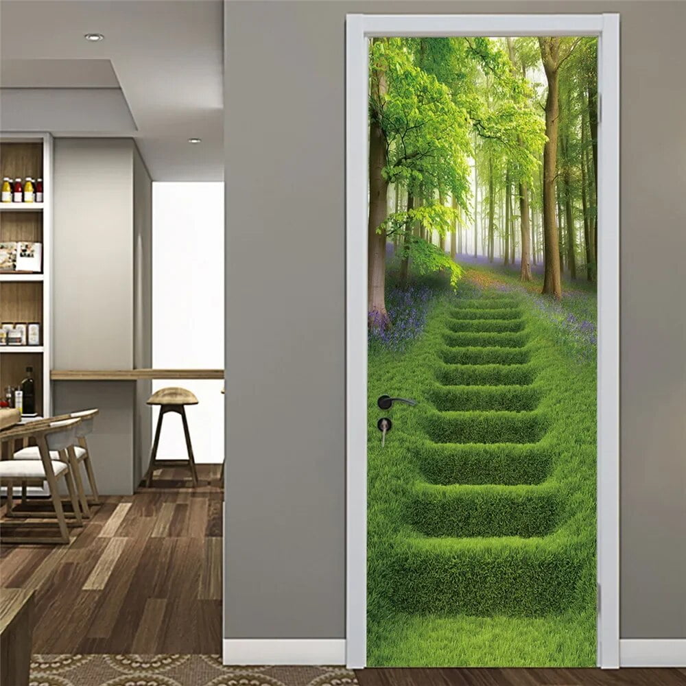 3D Door Sticker DIY Decal Nordic Style Corridor White Self-adhesive ...