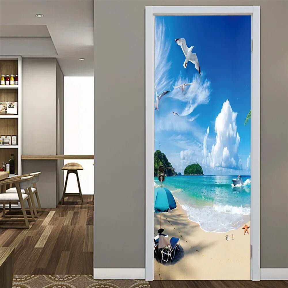 3D Door Sticker DIY Decal Nordic Style Corridor White Self-adhesive ...