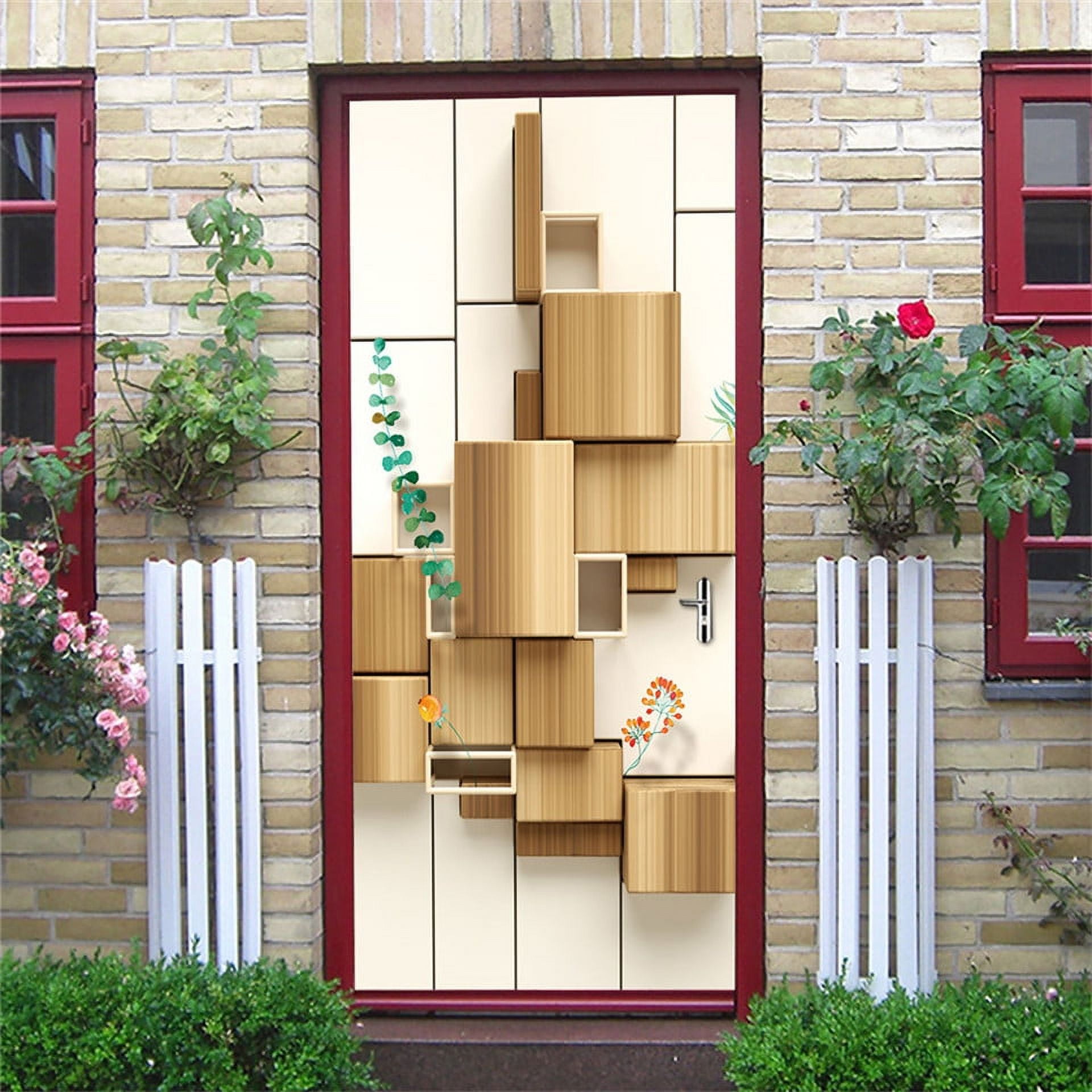 3D Door Sticker Forest Wall Mural Art Green Tree Drawbridge Wallpaper ...