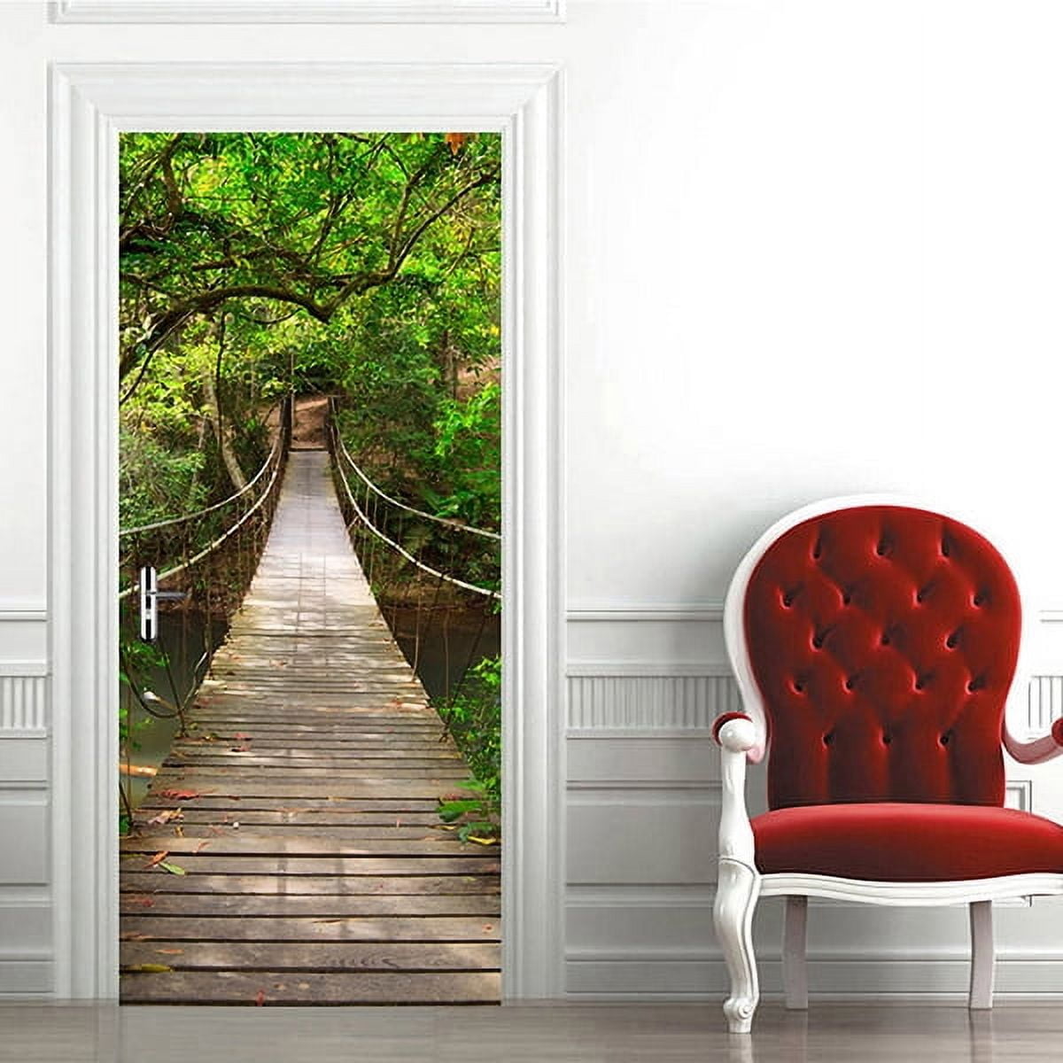 3D Door Sticker Mural Wall Paper For Bedroom Wood Suspension Bridge ...