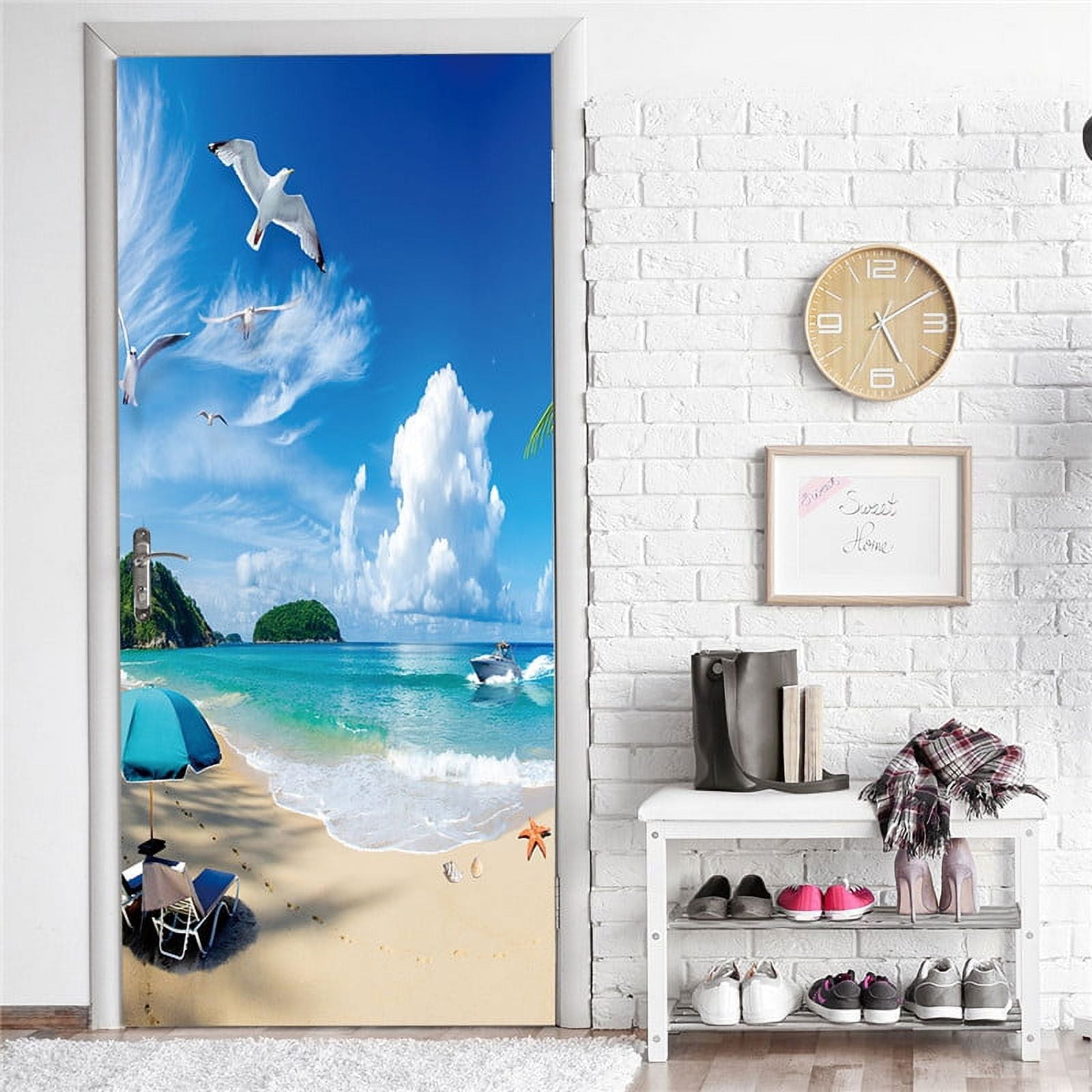 3D Door Sticker Nature Beach Mural Wallpaper for Doors Home Decoration ...