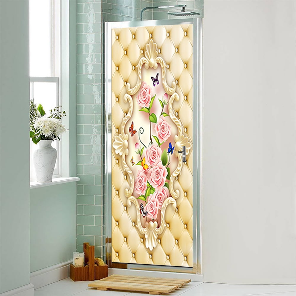 3D Door Sticker Rose Pattern Door Murals Stickers, Wallpaper Home ...