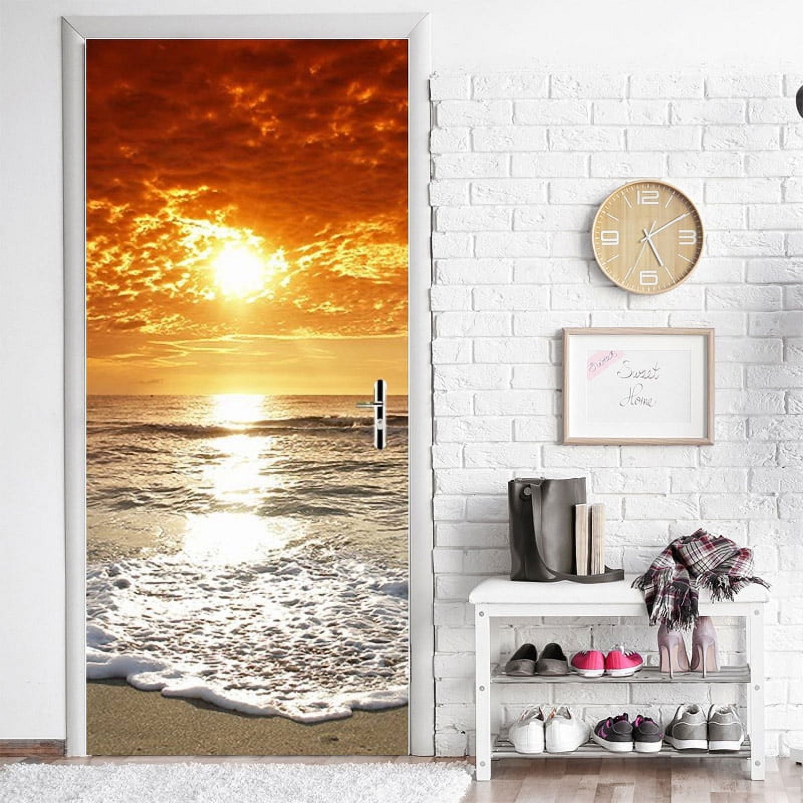 3D Door Sticker Wallpaper Self-adhesive Seaside Beach Door Decal Mural ...