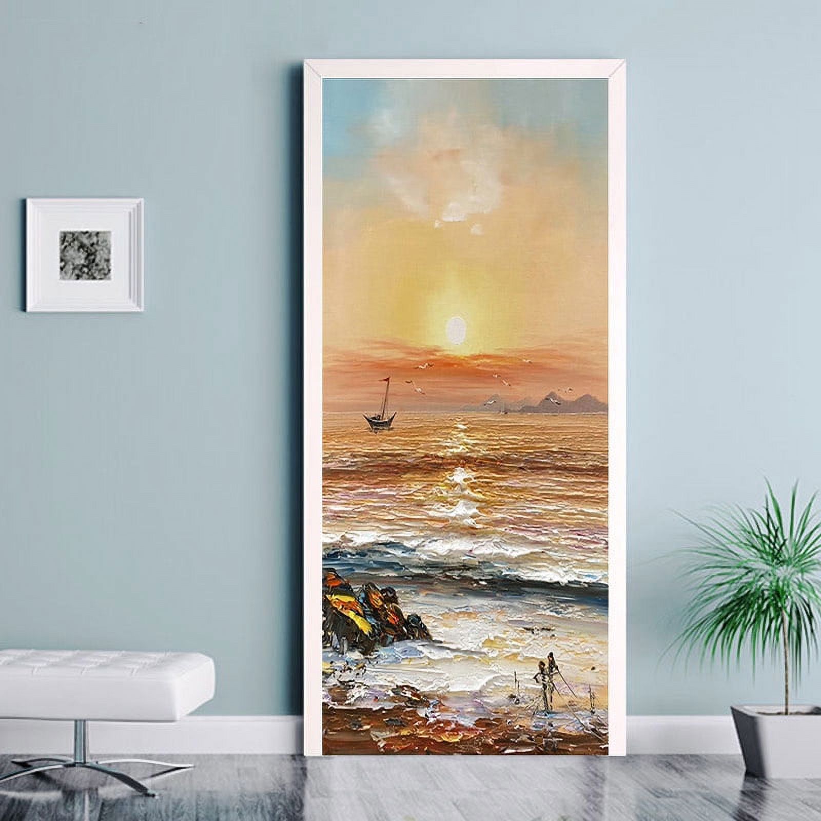 3D Door Sticker Wallpaper Self-adhesive Seaside Landscape Beach Door ...