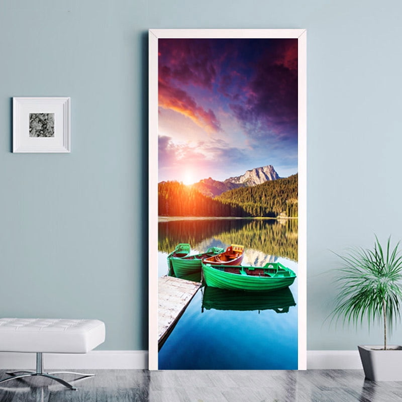 3D Door Sticker Wallpaper Self-adhesive Seaside Landscape Beach Door ...