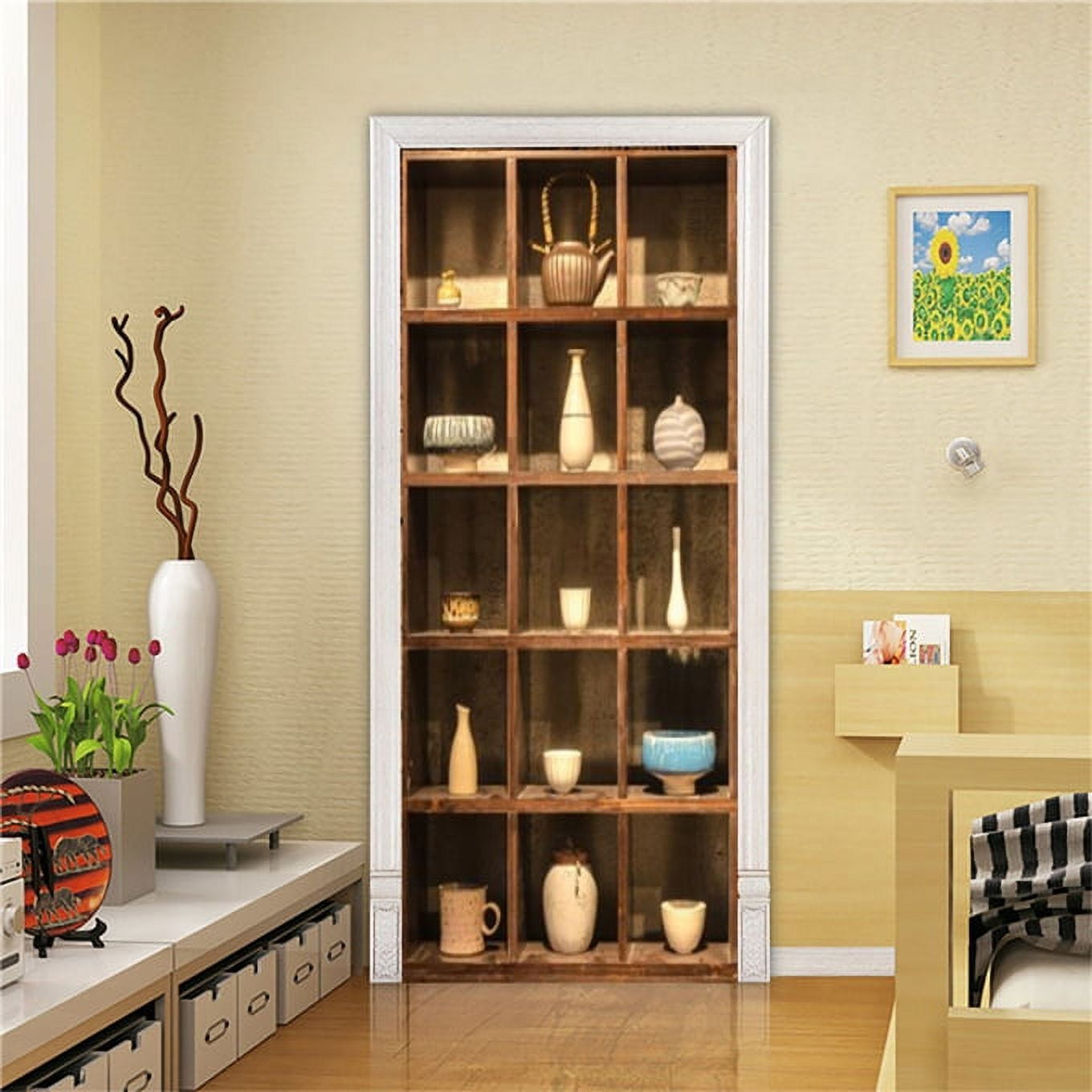 3D Door Sticker Wine Cabinet Bookshelf Self Adhesive Poster For Living ...