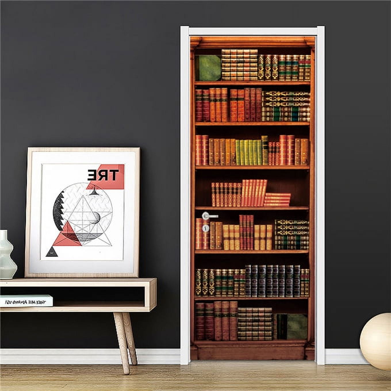 3D Door Sticker Wine Cabinet Bookshelf Self Adhesive Poster For Living ...