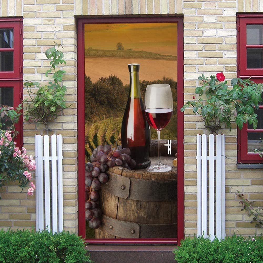3D Door Sticker Wine Cellar DIY PVC Waterproof Photo Wallpaper for ...
