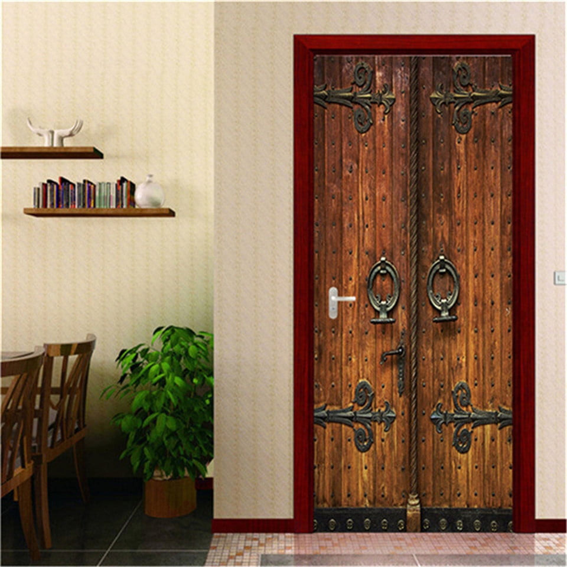 3D Door Sticker Wood Adhesive Waterproof Wallpaper for Doors Living ...