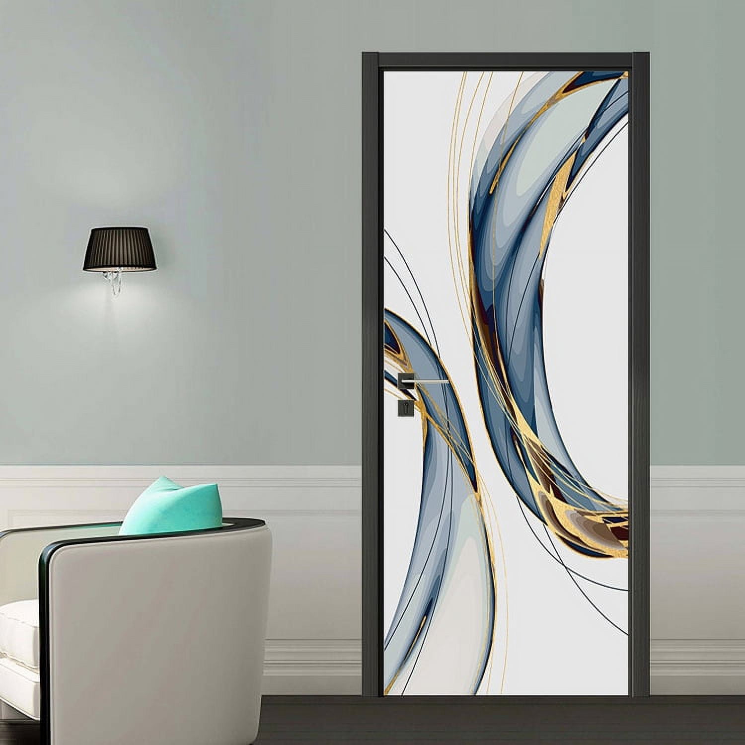 3D Door Stickers Abstract Line Wall Art Mural Wallpaper Self Adhesive ...