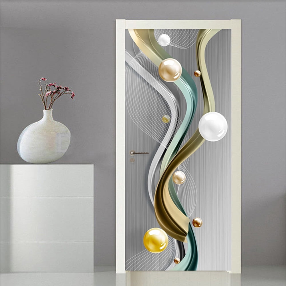 3D Door Stickers Abstract Line Wall Art Mural Wallpaper Self Adhesive ...