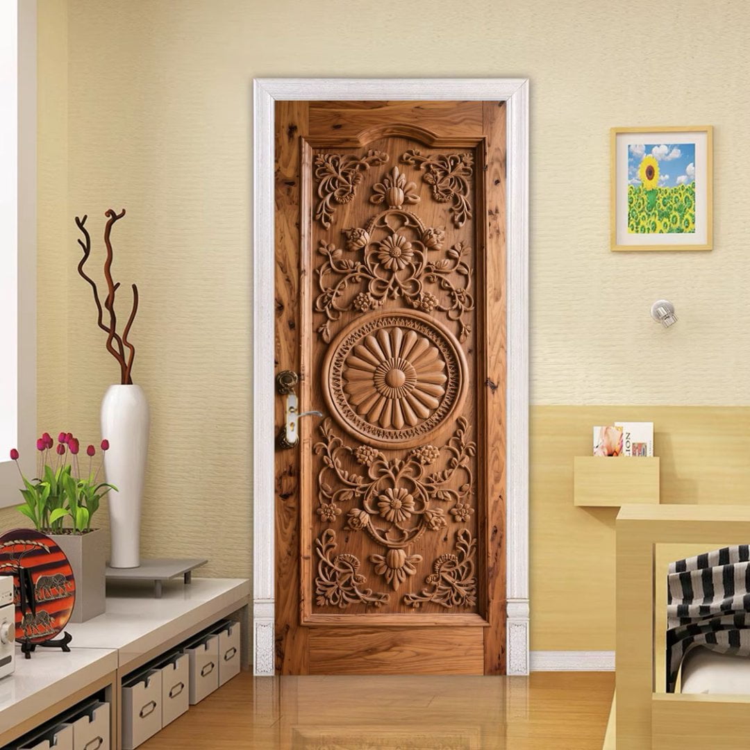 3D Door Stickers Brown Wood Door Decals Murals Vinyl Peel and Stick ...