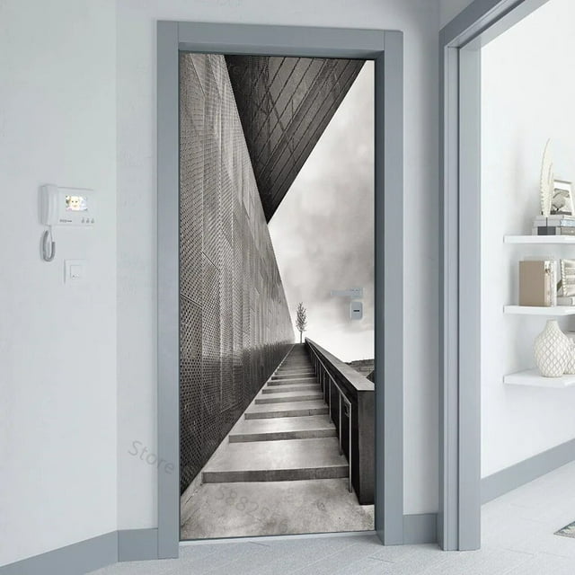 3D Door Stickers Gray Spiral Staircase Building Wall Art Mural ...