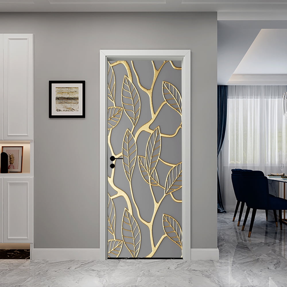3D Door Stickers for Interior Doors 3D Gold Lattice with Pattern of ...