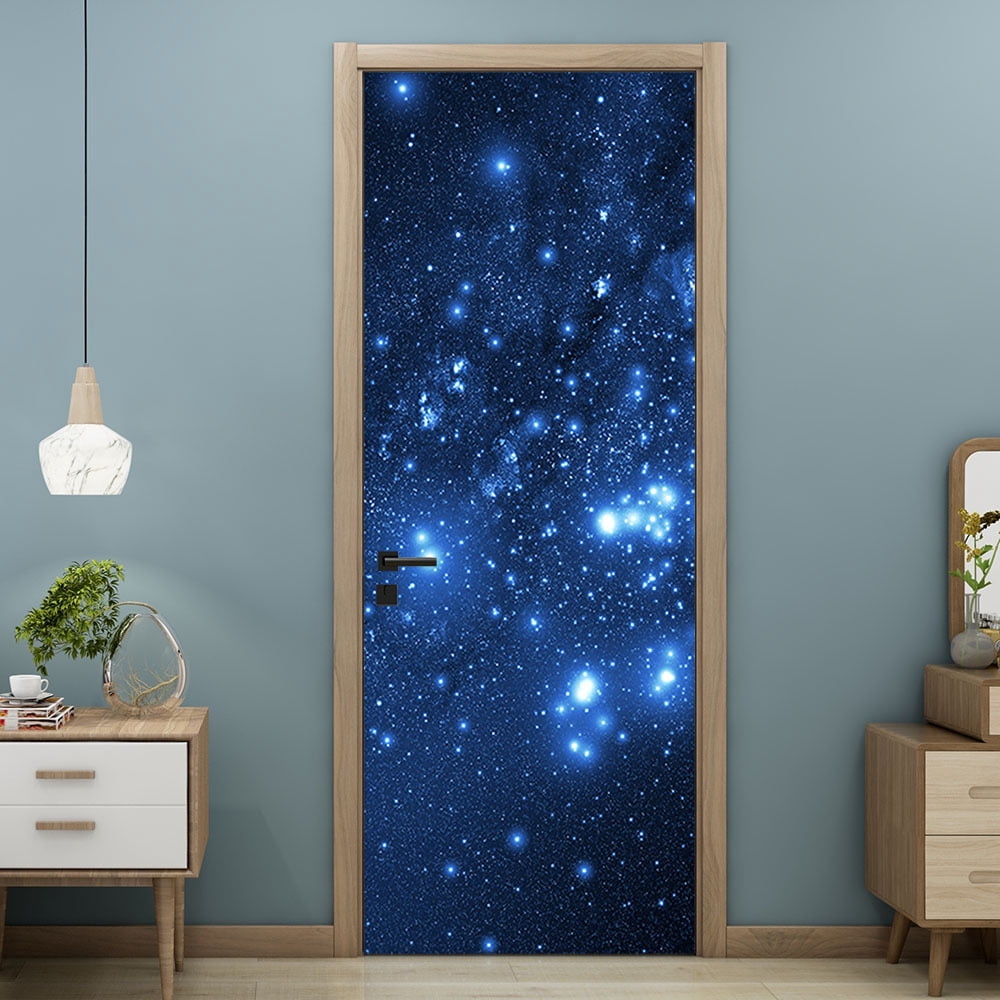 3D Door Stickers for Interior Doors Blue Dark Sky with Stars Galaxy in ...