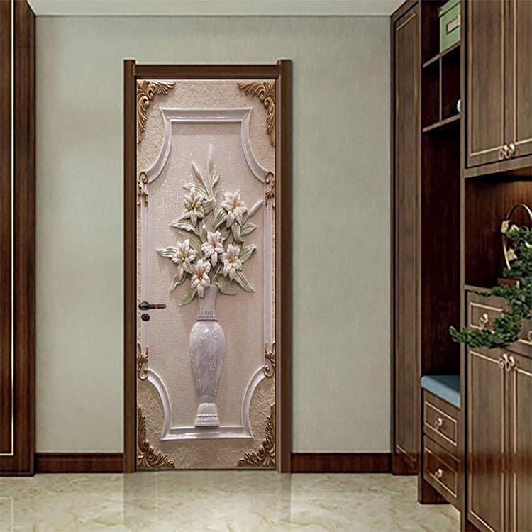 3D Door Stickers for Interior Doors Flowers in A Vase Wall Mural Art Vinyl Removable Self ...