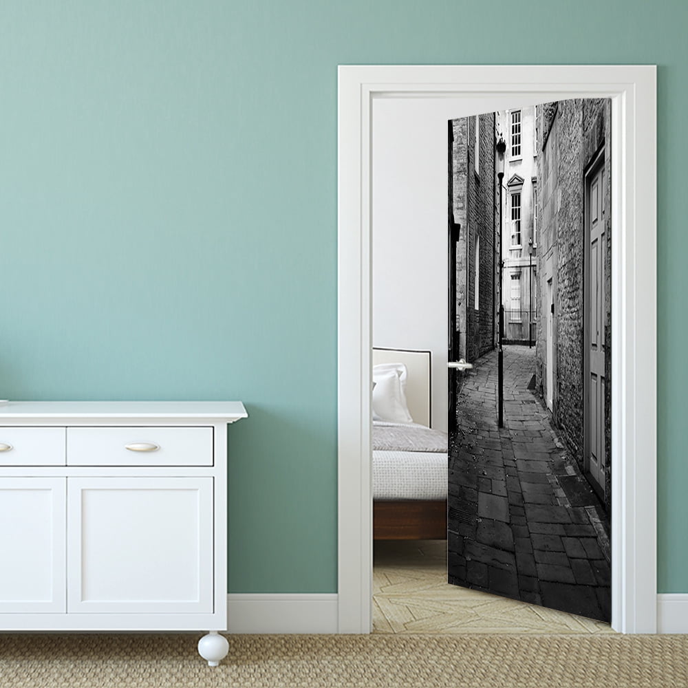3D Door Stickers for Interior Doors Narrow Street Dark Alley Monochrome ...