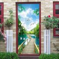 3D Door Stickers for Interior Doors Wooden Bridge Over Lake Birds ...