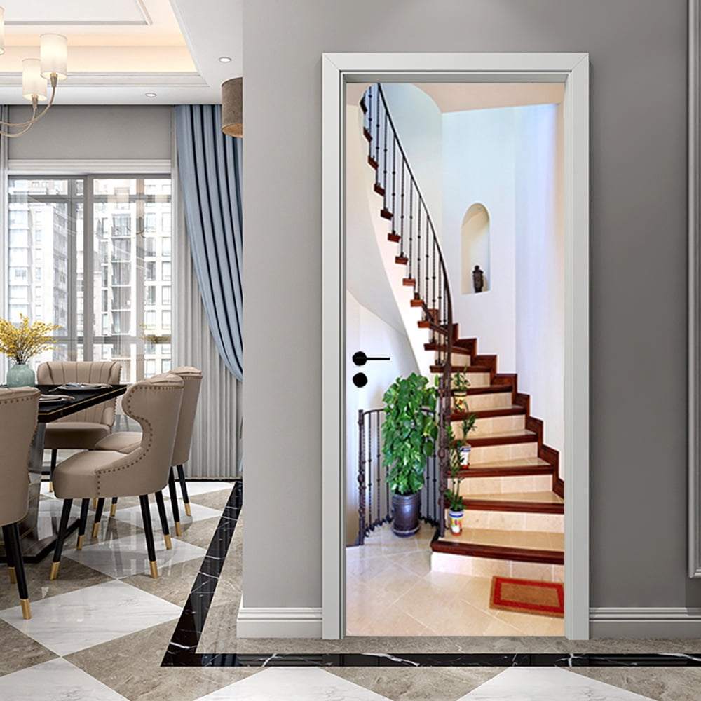3D Door Stickers Murals Peel and Stick - Stairs - Door Wallpaper Self ...