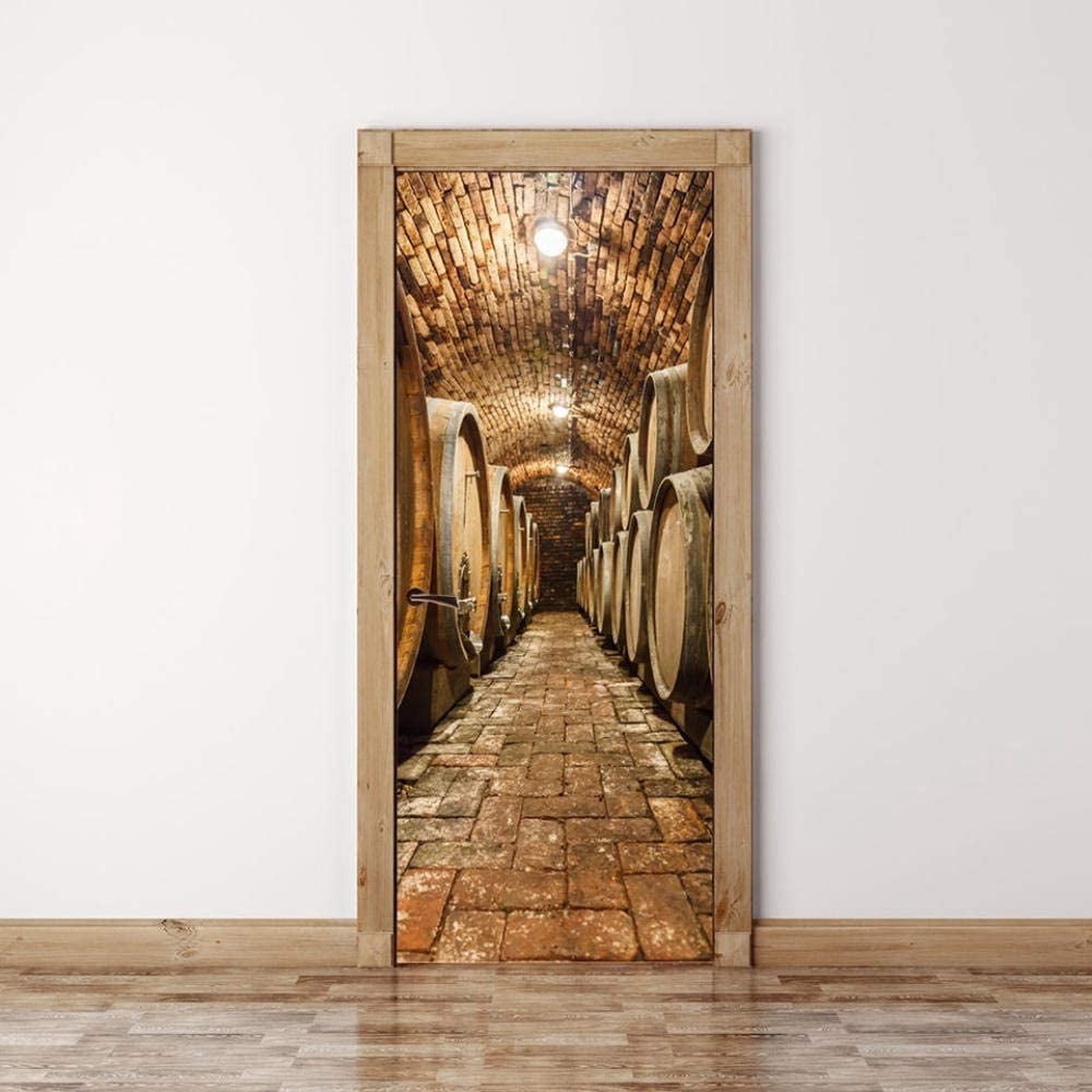 3D Door Stickers Wine Cellar Bedroom Living Room Wall Decals Stickers ...