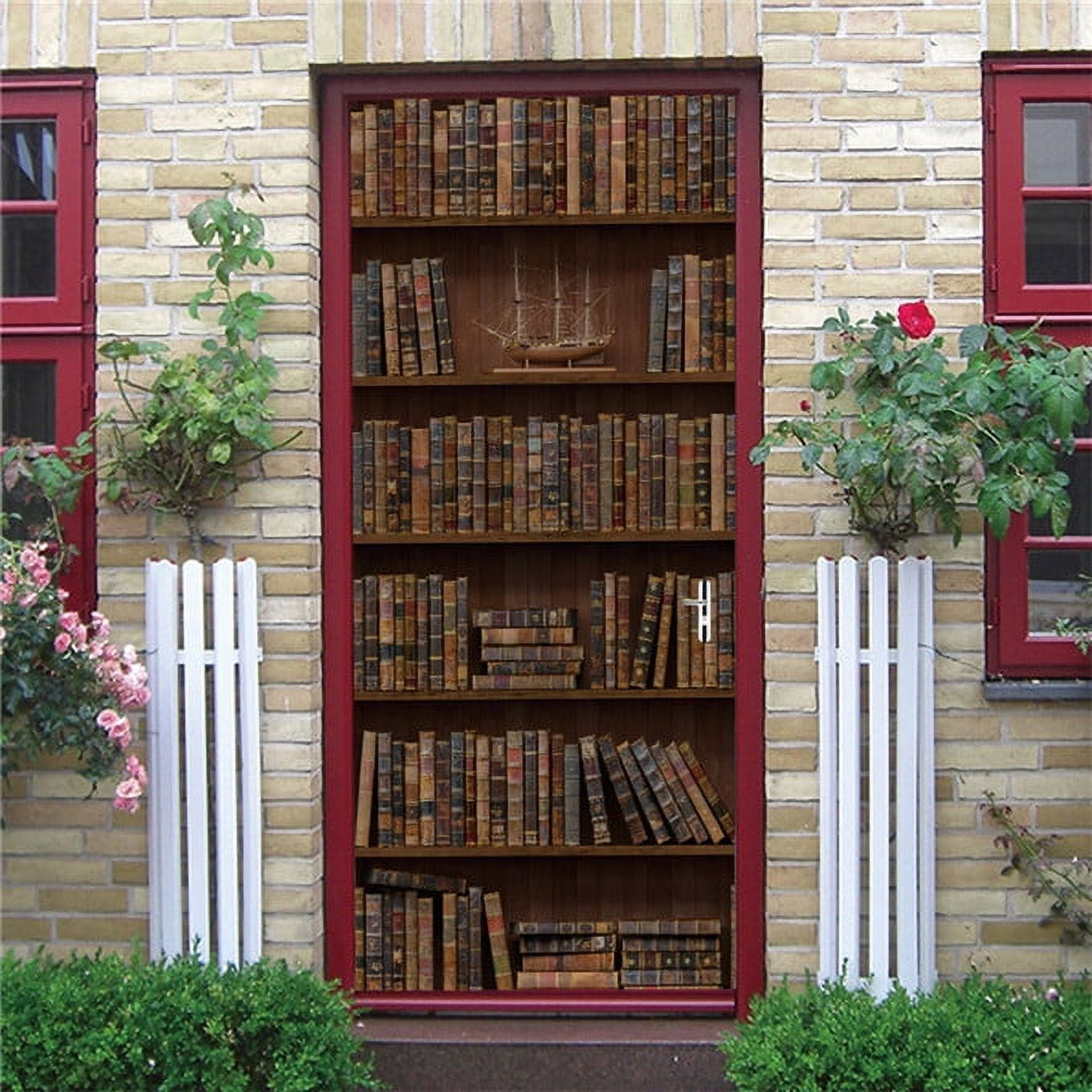 3D Door Wallpaper PVC Library Bookshelf Wall Sticker Self Stick DIY ...