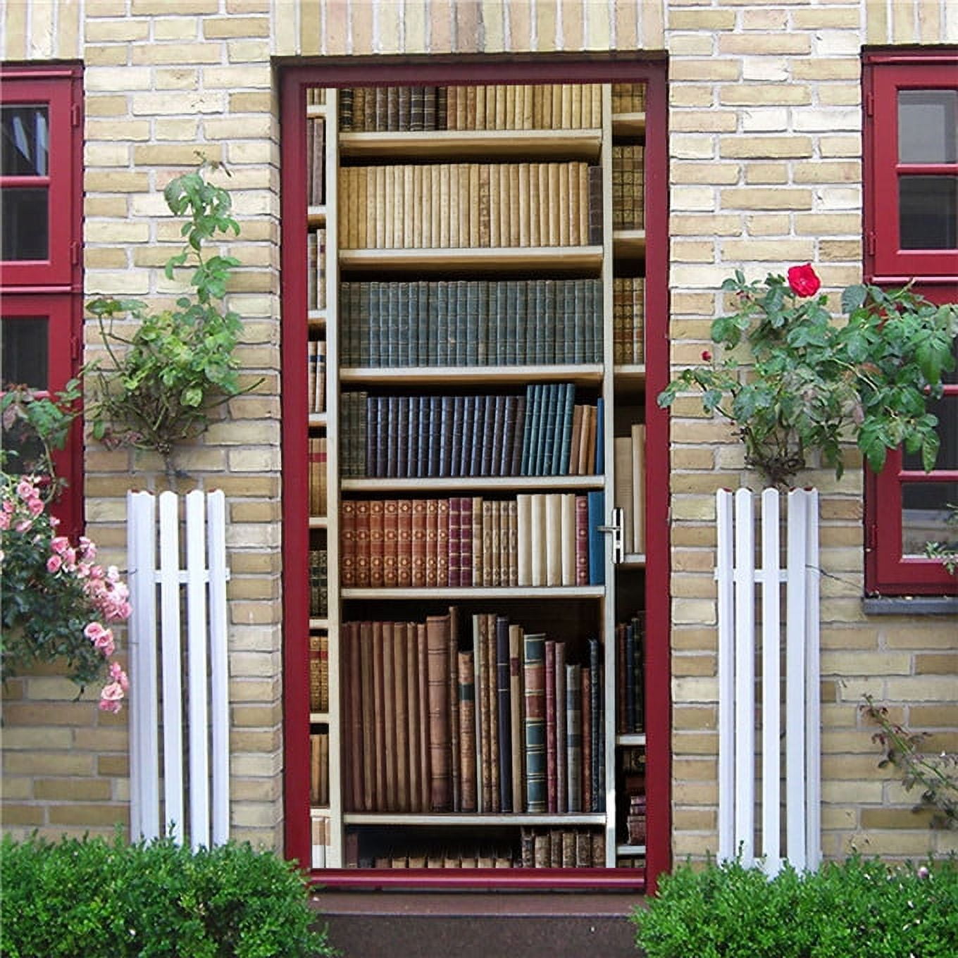 3D Door Wallpaper PVC Library Bookshelf Wall Sticker Self Stick DIY ...