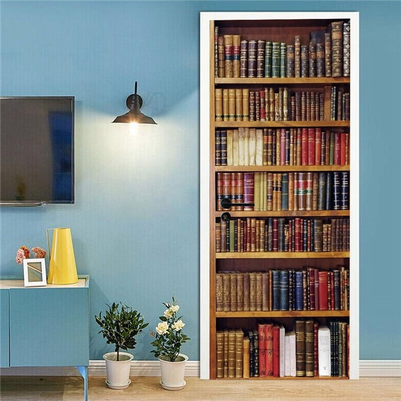 3D Door Wallpaper PVC Library Bookshelf Wall Sticker Self Stick DIY ...