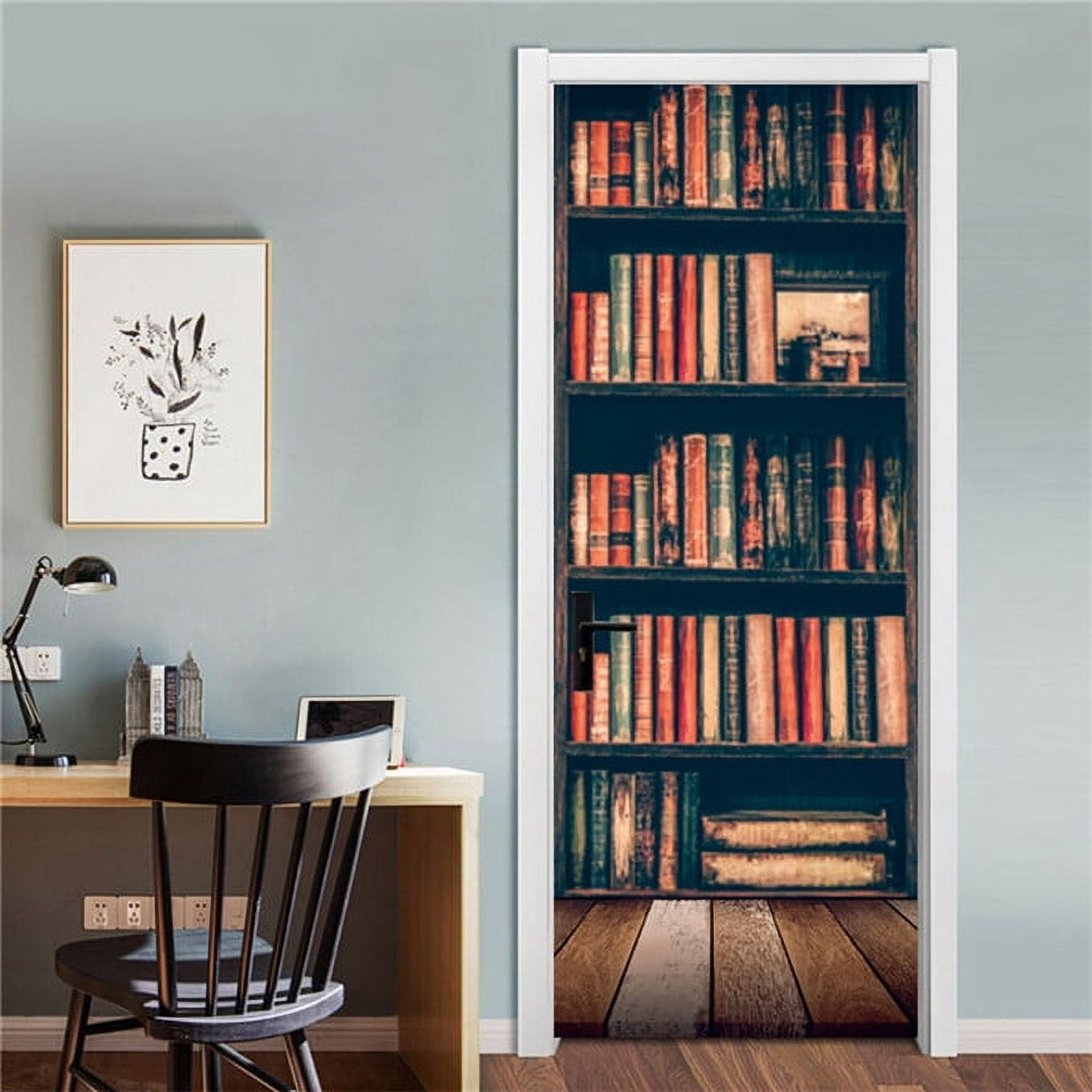 3D Door Wallpaper PVC Library Bookshelf Wall Sticker Self Stick DIY ...