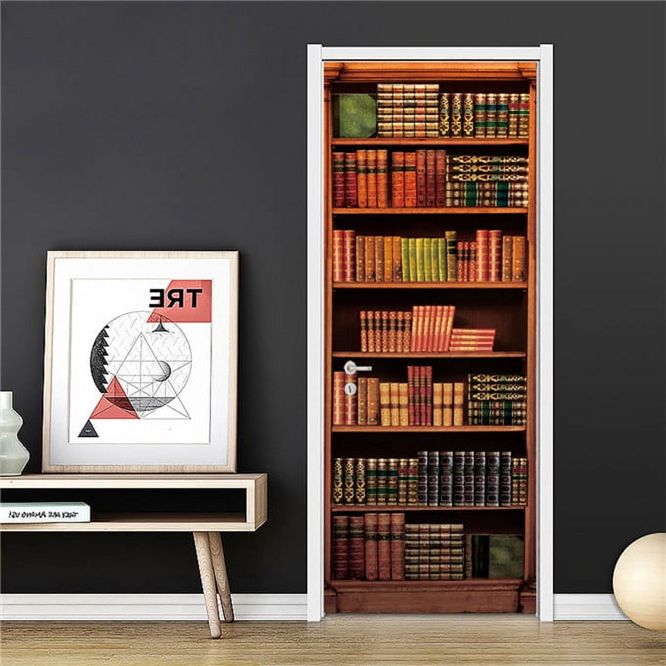 3D Door Wallpaper PVC Library Bookshelf Wall Sticker Self Stick DIY ...
