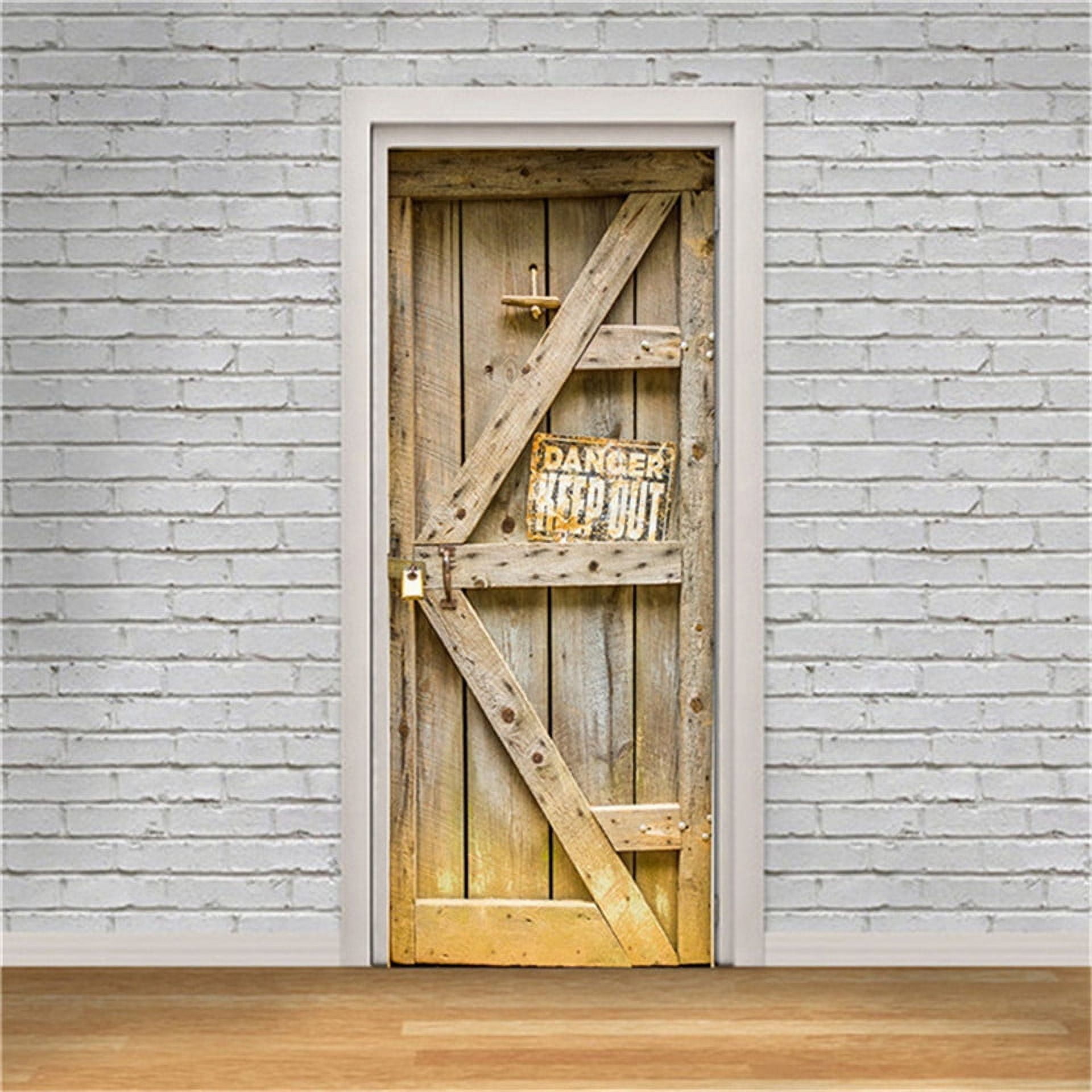 3D Door Wallpaper Wood DIY PVC Adhesive Waterproof Murals Removable ...