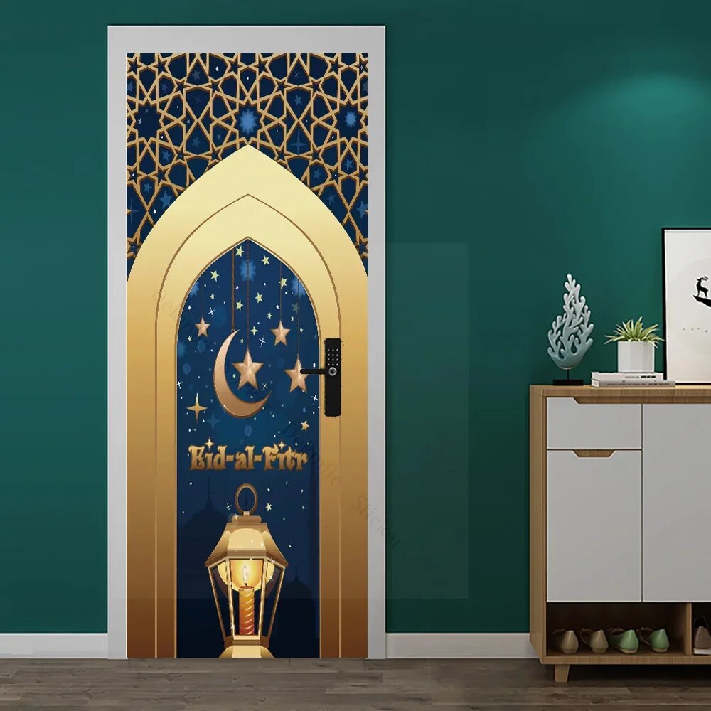 3D Door sticker Art Arch renovation poster Mecca Muslim Mosque Cabinet ...