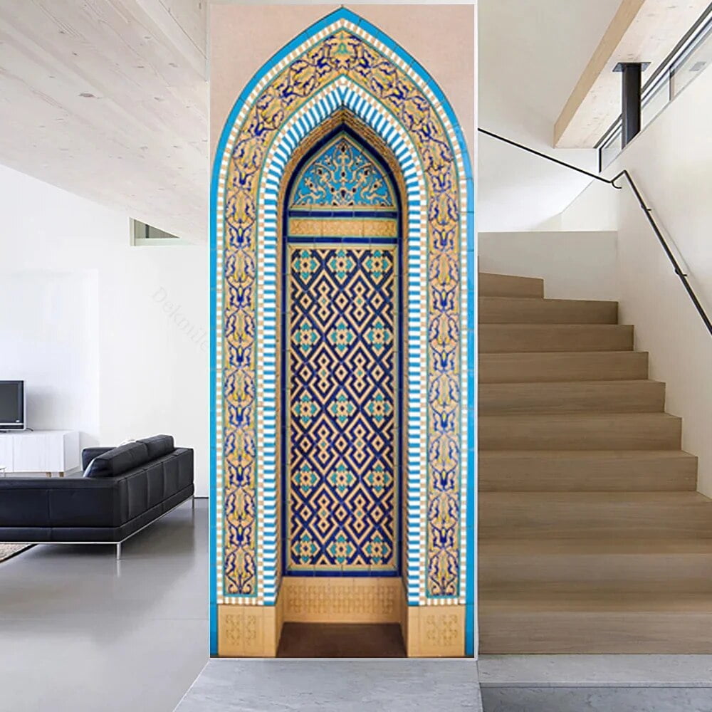 3D Door sticker Art Arch renovation poster Mecca Muslim Mosque Cabinet ...