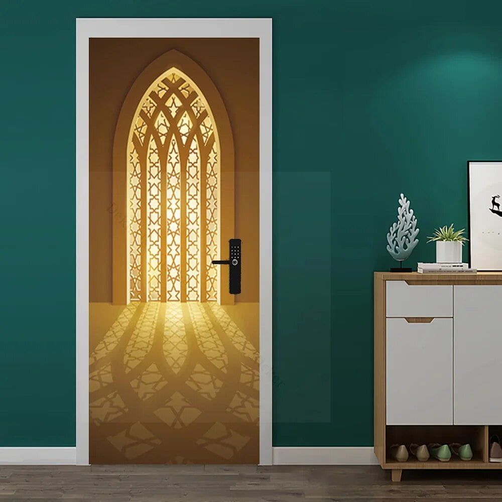 3D Door sticker Art Arch renovation poster Mecca Muslim Mosque Cabinet ...