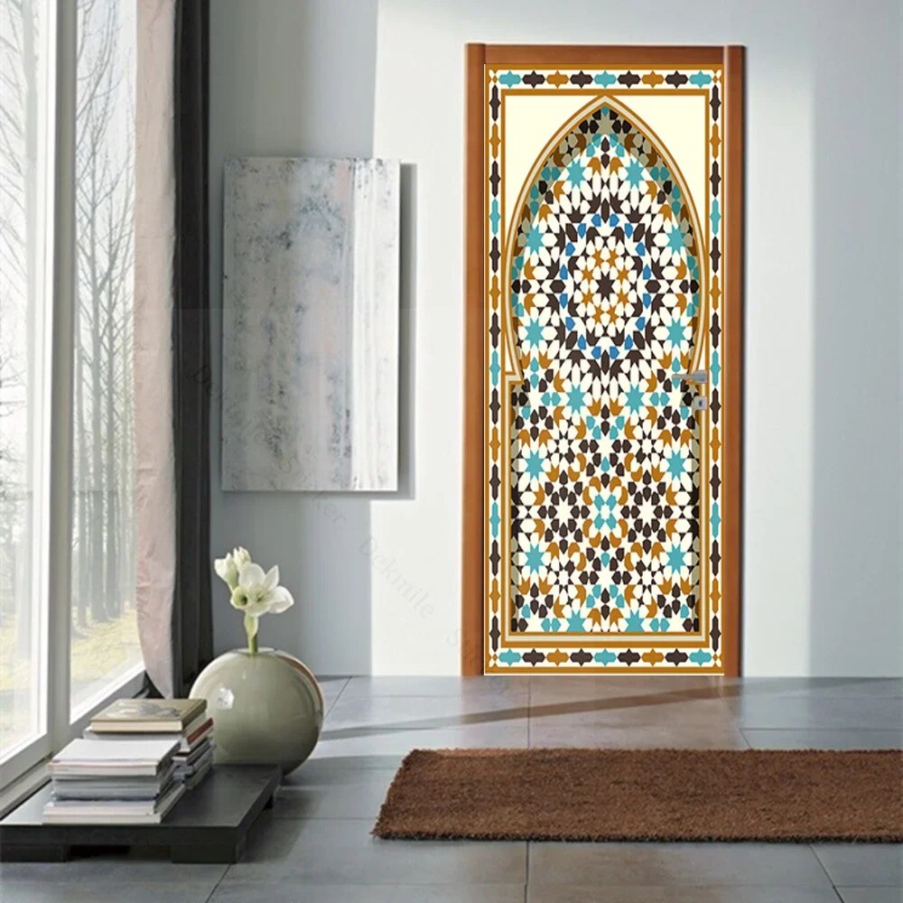 3D Door sticker Art Arch renovation poster Mecca Muslim Mosque Cabinet ...